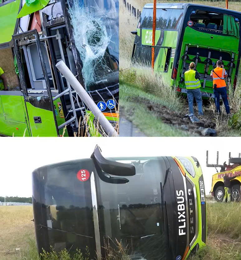 Umgekipptes Fahrzeug auf der A19: Flixbus-Unfall überrascht schlafende ...